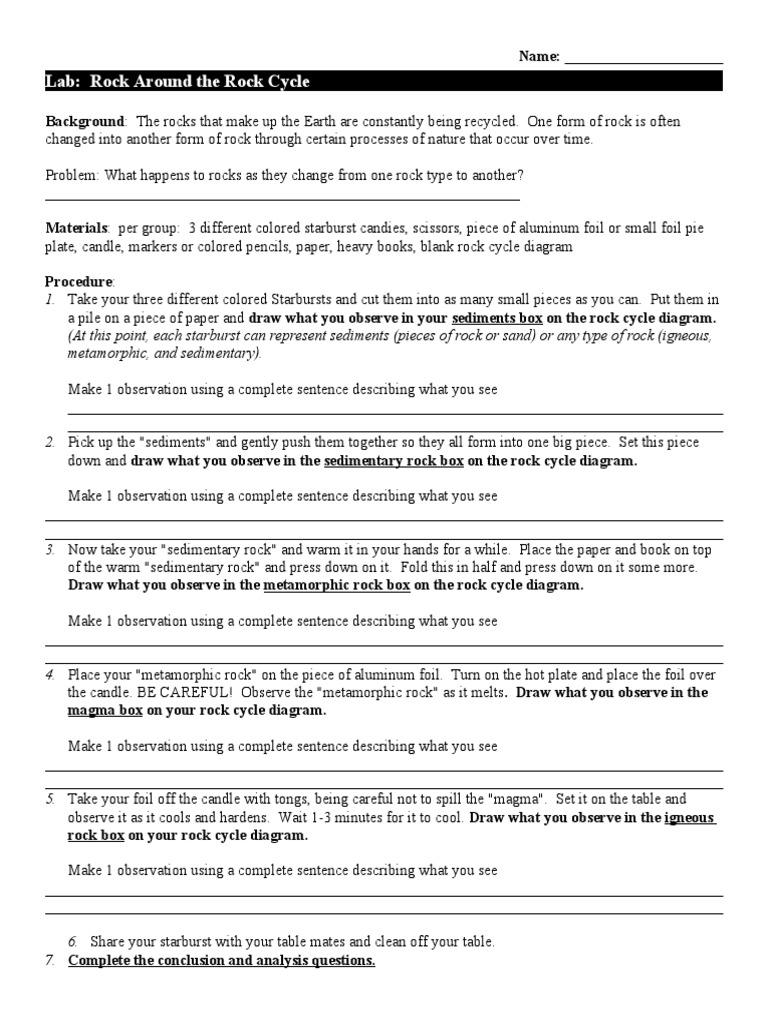 Starburst Rock Cycle Lab | PDF | Geological Processes | Rock (Geology)