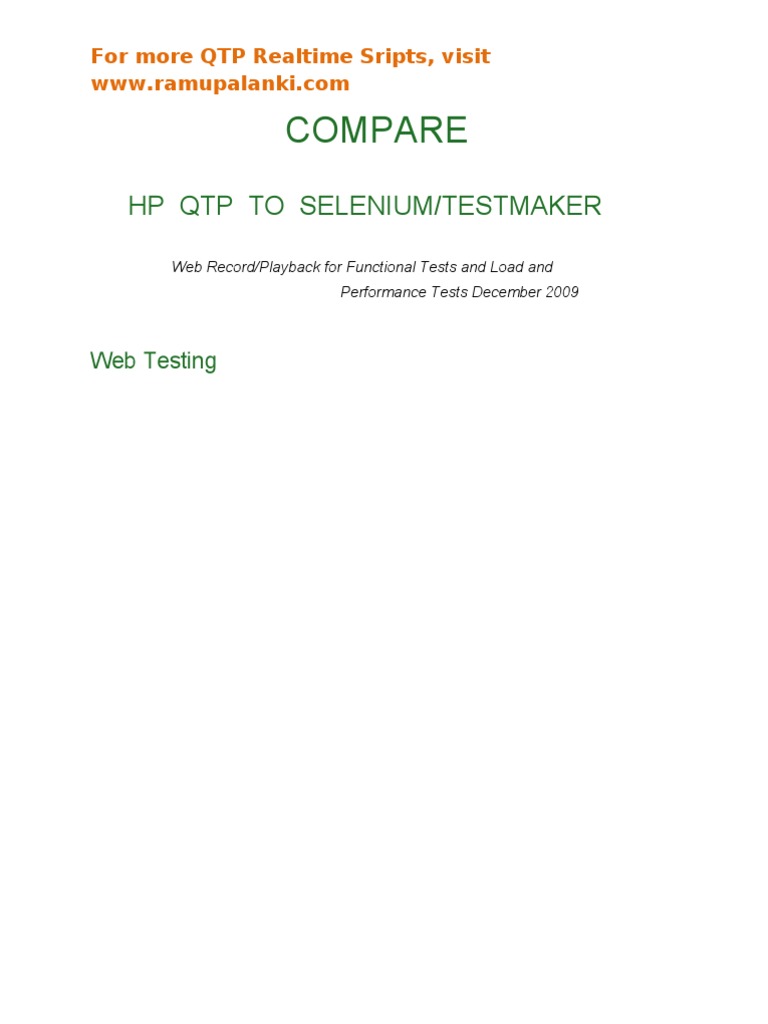 Testmaker Selenium Qtp Comparison Pdf Computer Engineering
