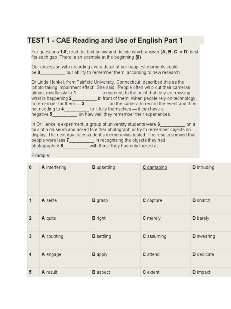 CAE PRACTICE TEST 1 Reading and Use of English | Download Free PDF ...