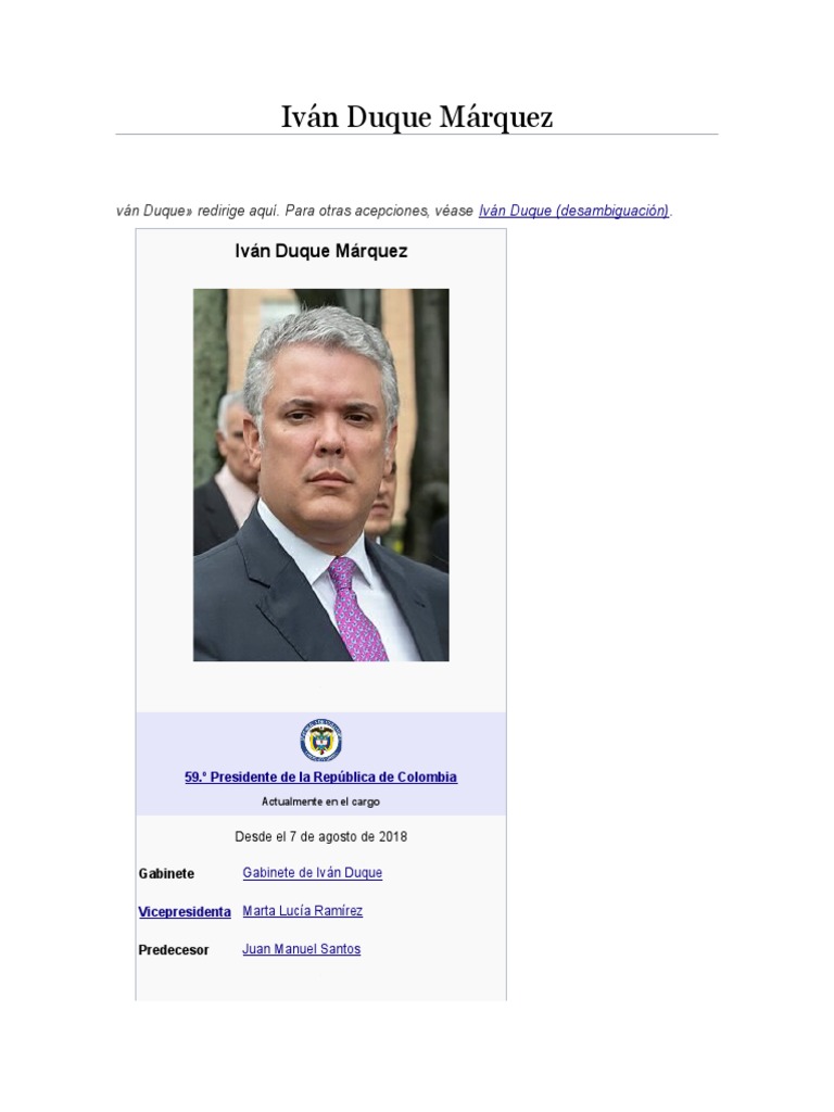 BIOGRAFÍA Iván Duque Márquez | PDF | Política de colombia | Gobierno