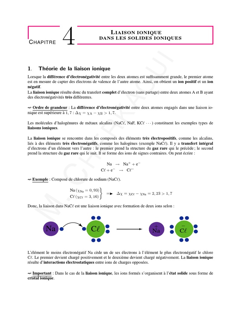 Théorie et Exemples de Liaisons Ionique | PDF | Liaison ionique ...