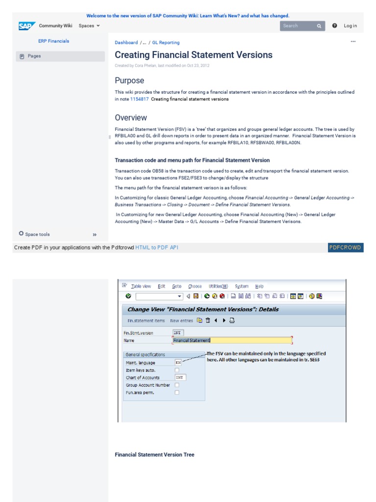 Creating Financial Statement Versions: Purpose | PDF | Financial ...