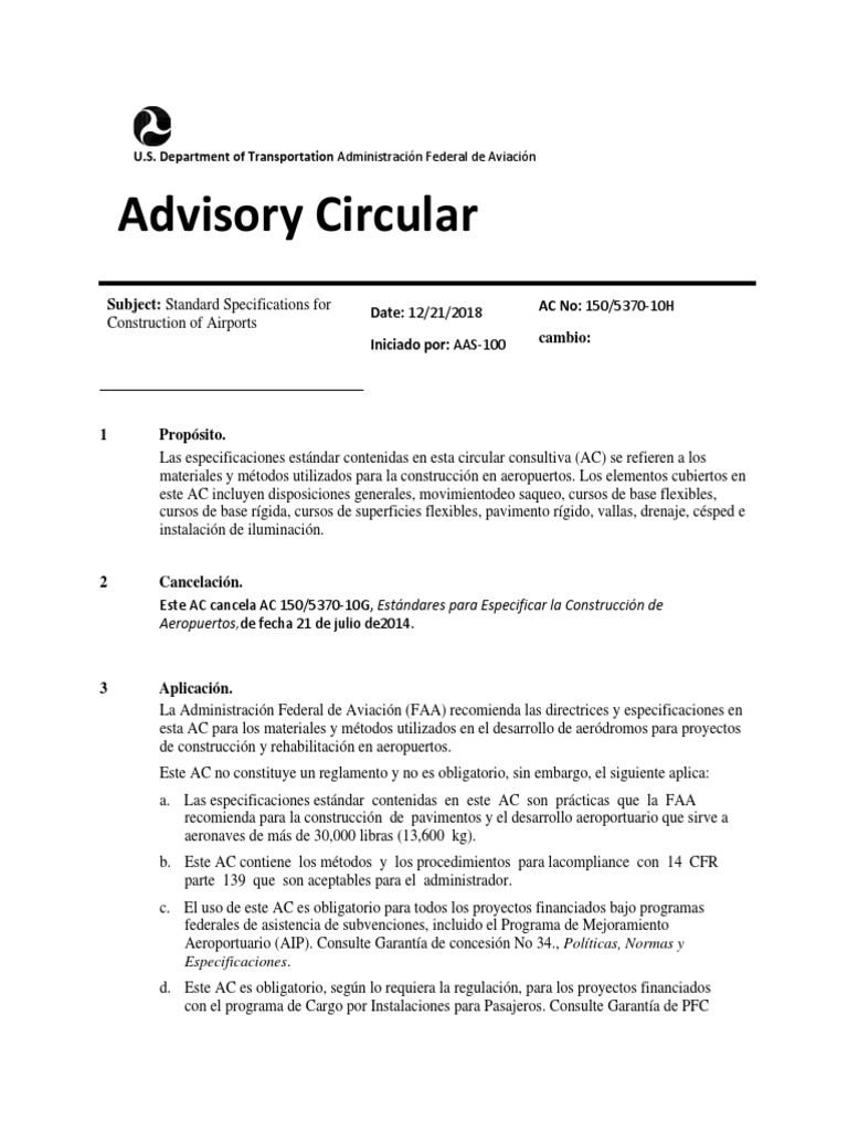 FAA - AC No 150-5370-10H (Español) | PDF | Aeropuerto | Sectores Economicos