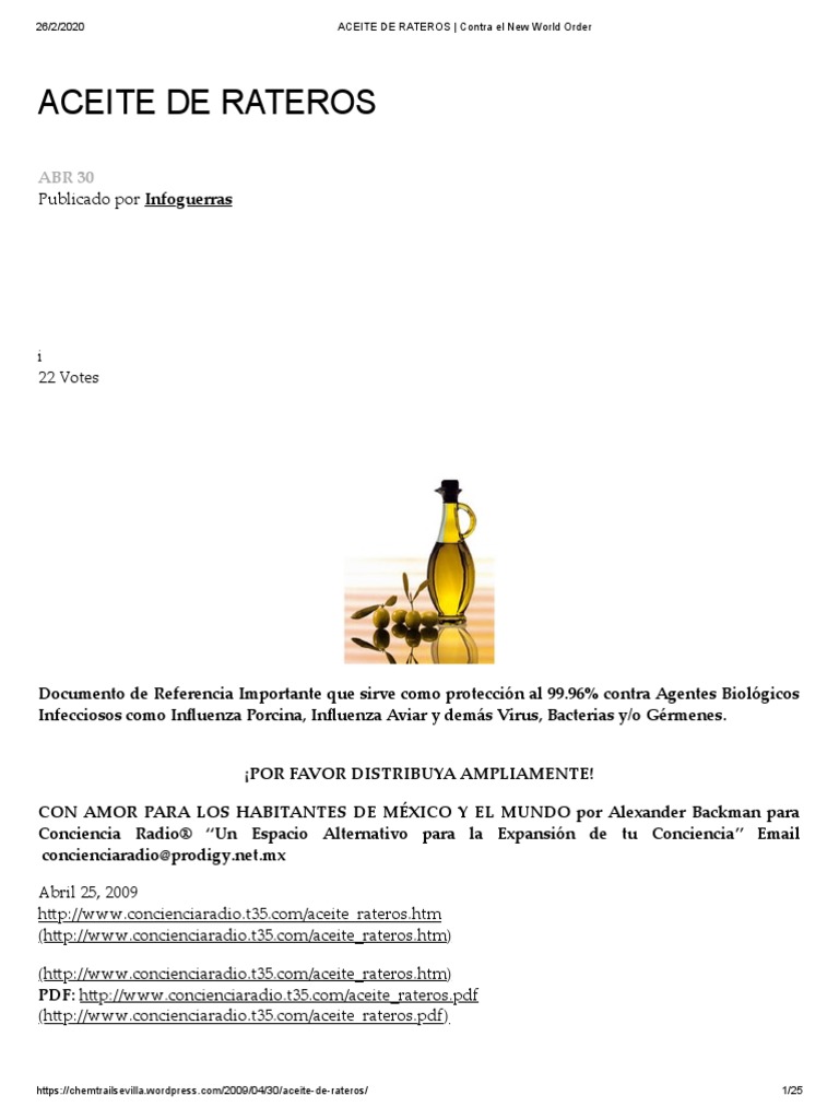 ACEITE DE RATEROS - Contra El New World Order PDF | PDF | Aceite ...