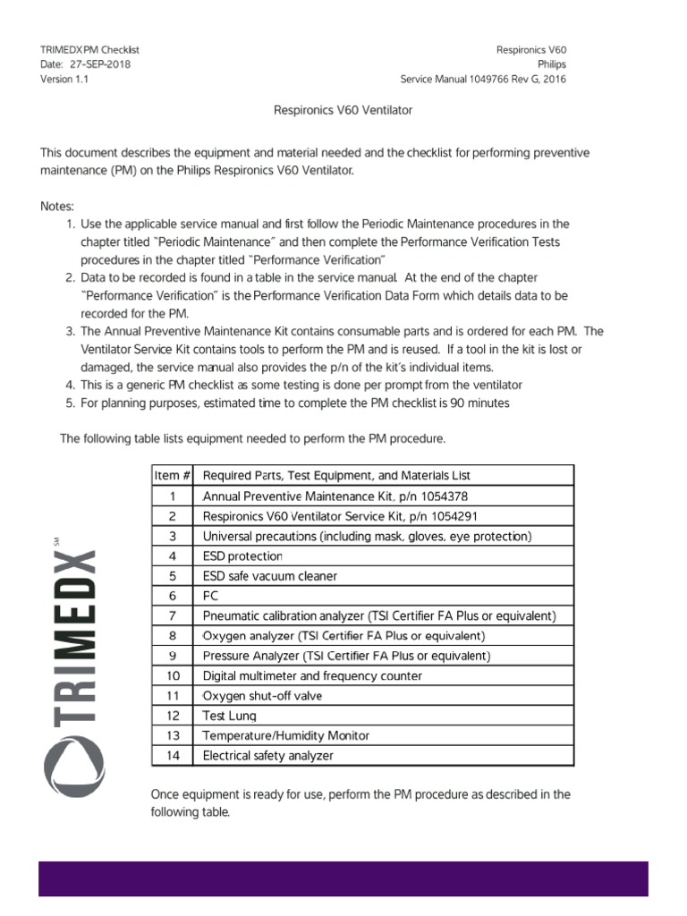 Philips V60 PM Checklists PDF | PDF