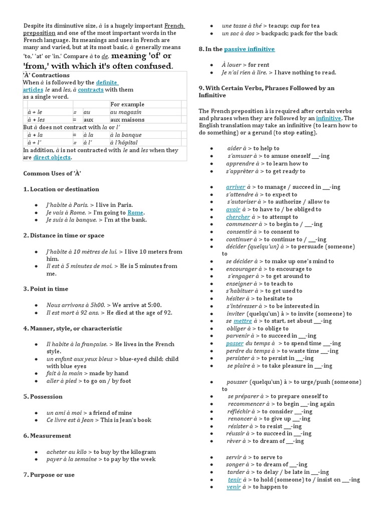 Preposition A and de | PDF | Preposition And Postposition | Verb