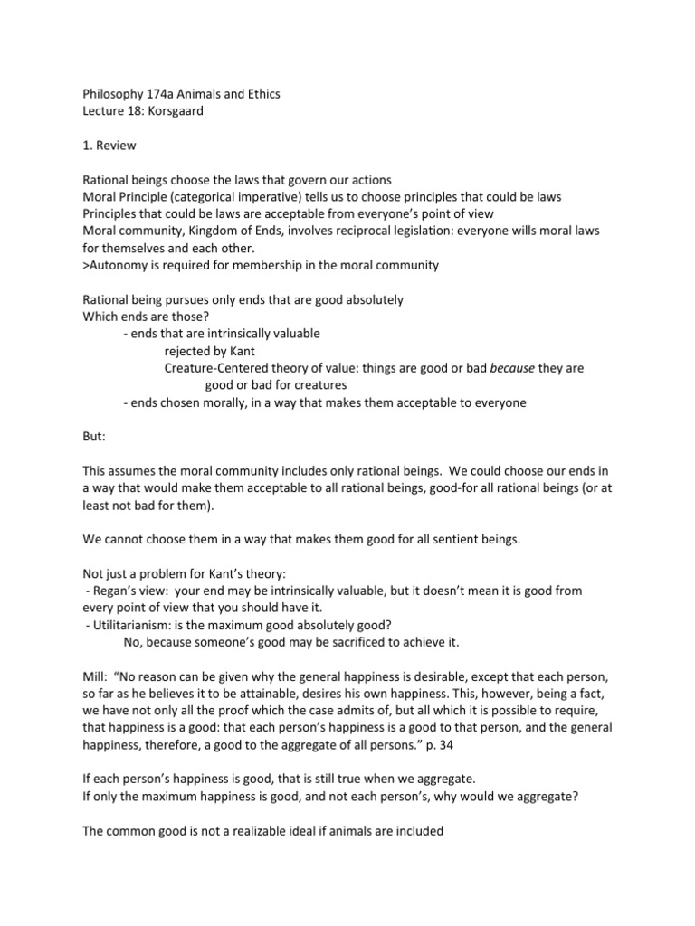 174a Handout 18 Lecture 19 Korsgaard PDF | PDF | Autonomy | Immanuel Kant