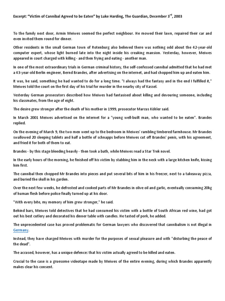 Excerpt: "Victim of Cannibal Agreed To Be Eaten" by Luke Harding, The ...