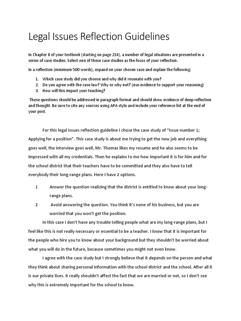 Legal Issues Reflection Guidelines Educa 1100 2 | PDF | Case Study ...