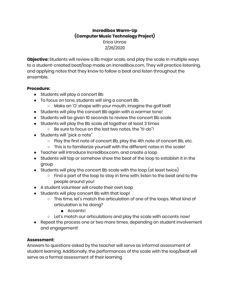 Incredibox Warm-Up Music Lesson | PDF