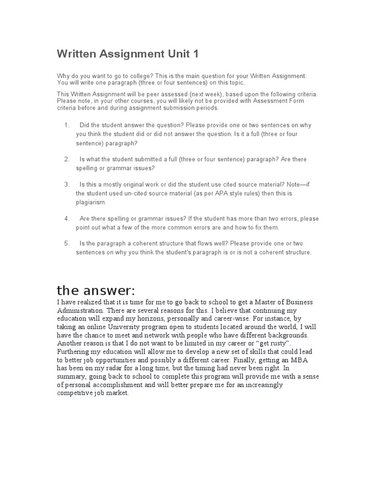 Written Assignment Unit 1 | PDF