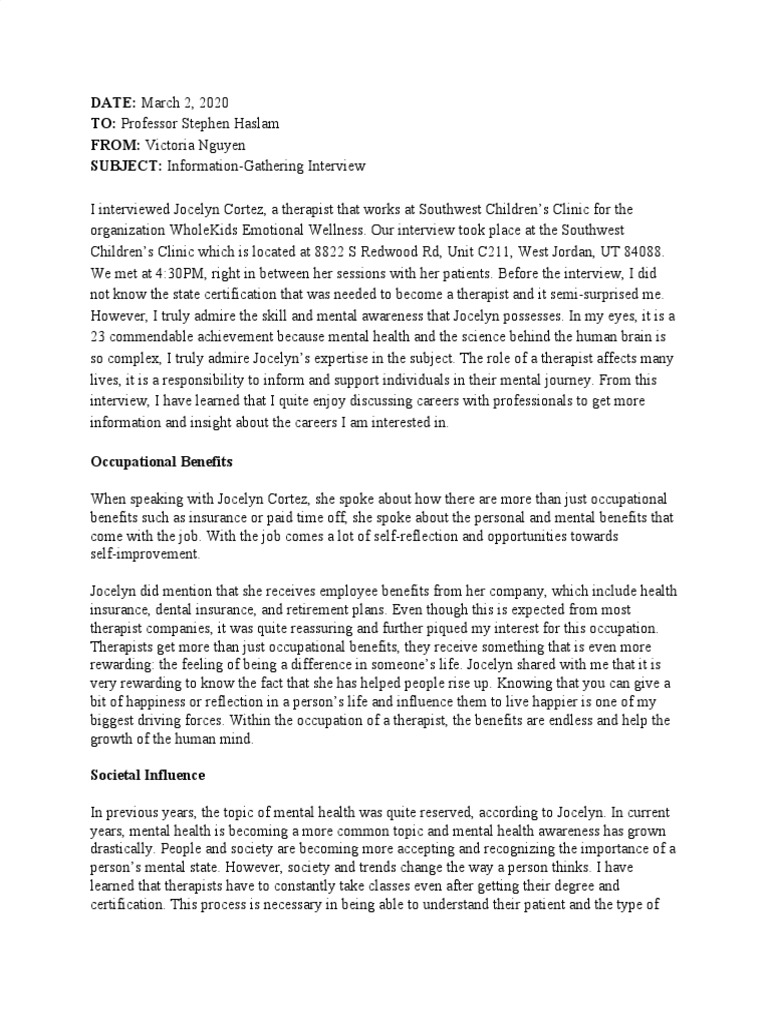 VN Interview Memo Report | PDF | Psychotherapy | Mental Health