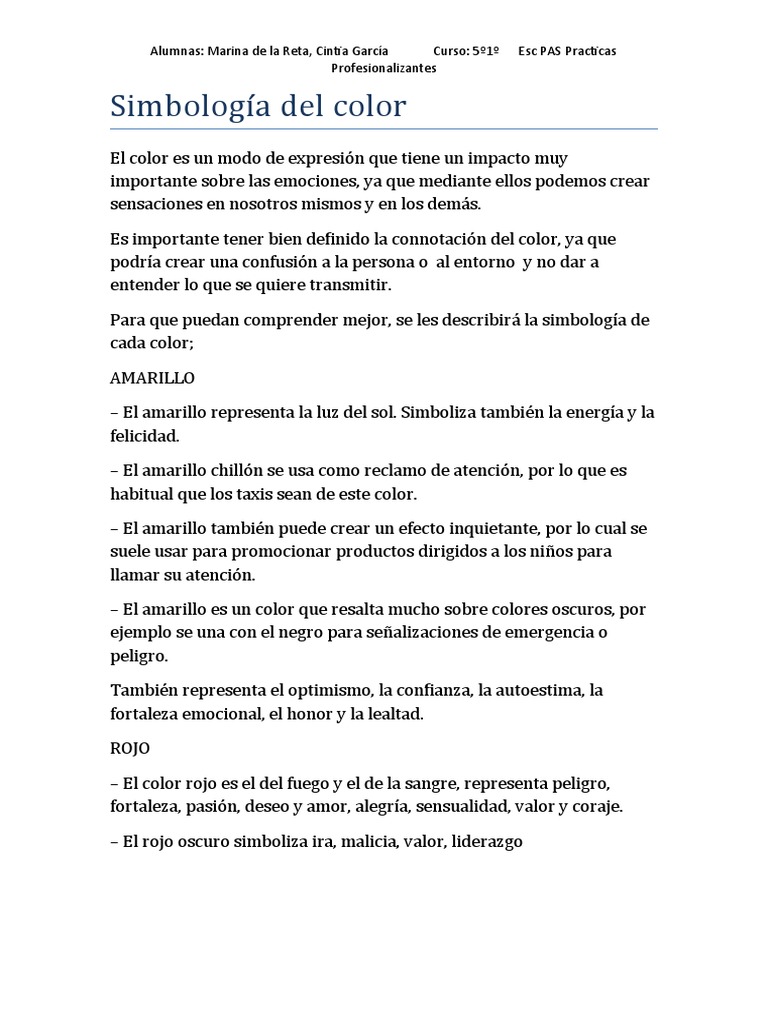 Simbología Del Color | PDF | Color | Sicología
