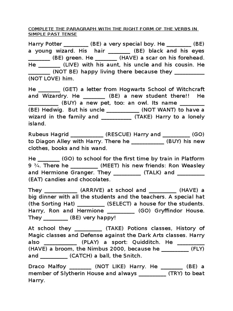 Complete The Paragraph With The Right Form of The Verbs in Simple Past ...