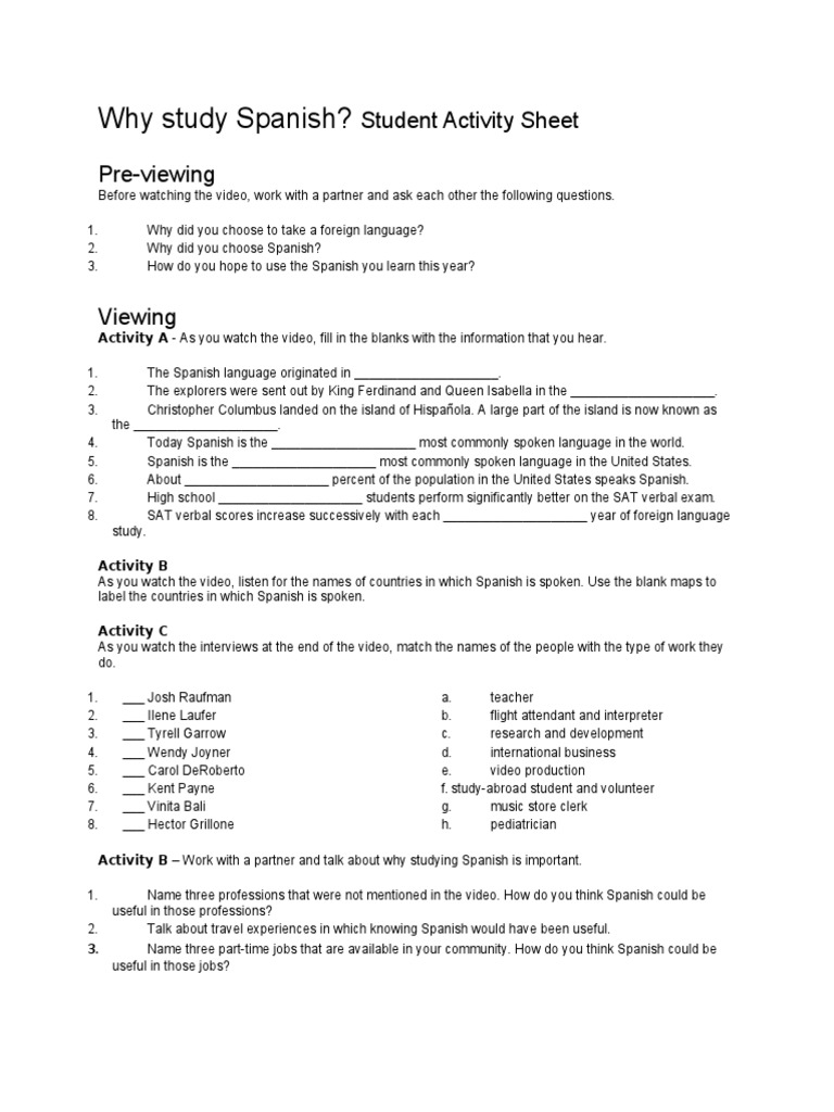 Why Study Spanish WKST Realidades | PDF | Cognition | Learning