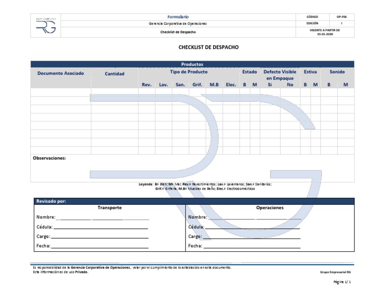 OP-F06 Checklist de Despacho | PDF | Business