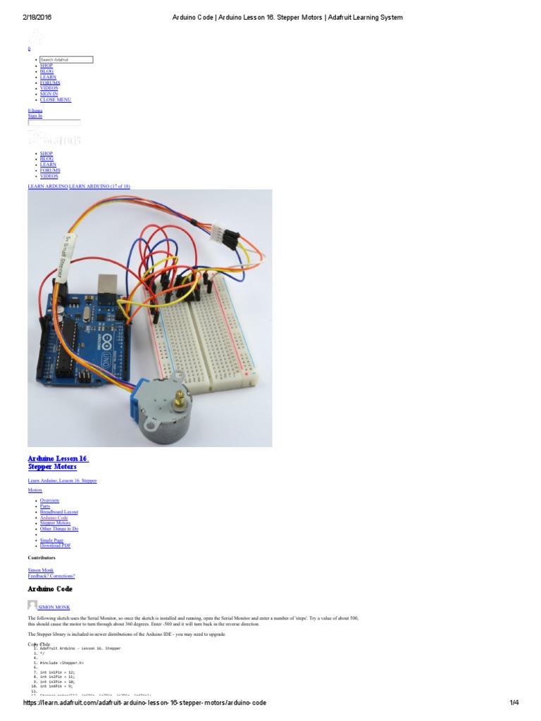 Arduino Lesson 16 Stepper Motors Search Adafruit Pdf Arduino