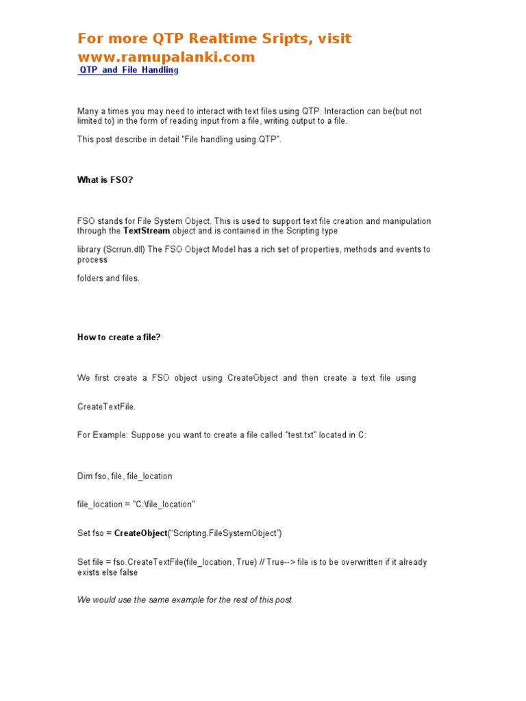 QTP and File Handling | Download Free PDF | Computer File | Computer Data