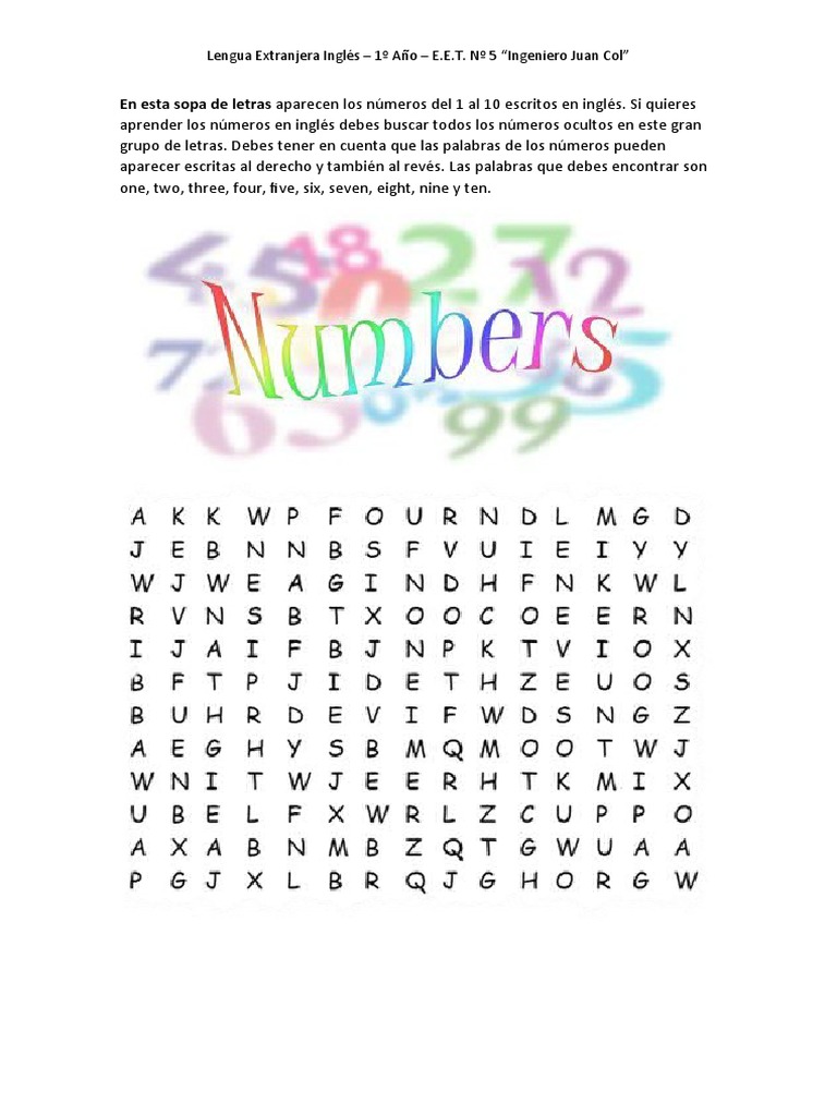 Sopa de Letras - Los Números Del 1 Al 10 | PDF