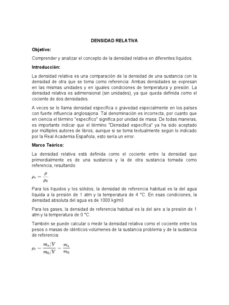 Densidad Relativa | PDF | Densidad | Ciencias fisicas