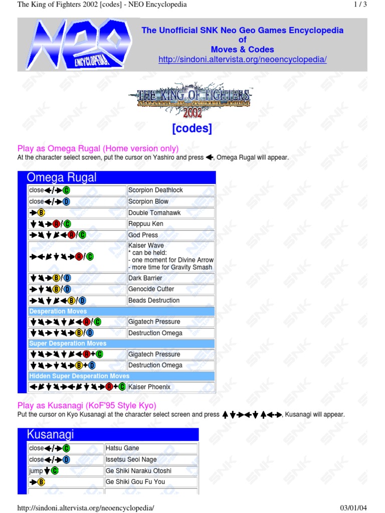 King of Fighters2002 Codes PDF | PDF | Elements Of Fiction | Video Game ...