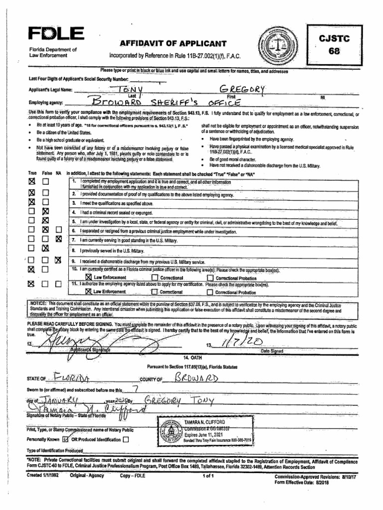 Sheriff Tony FDLE Form | PDF