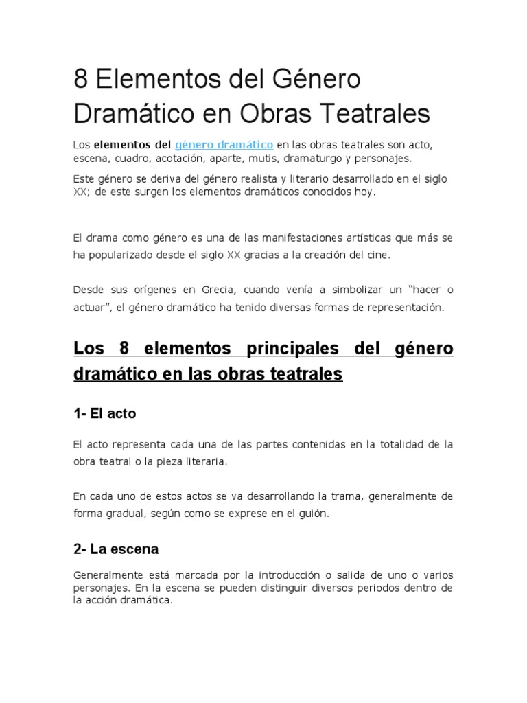 8 Elementos Del Género Dramático en Obras Teatrales | PDF | Teatro ...