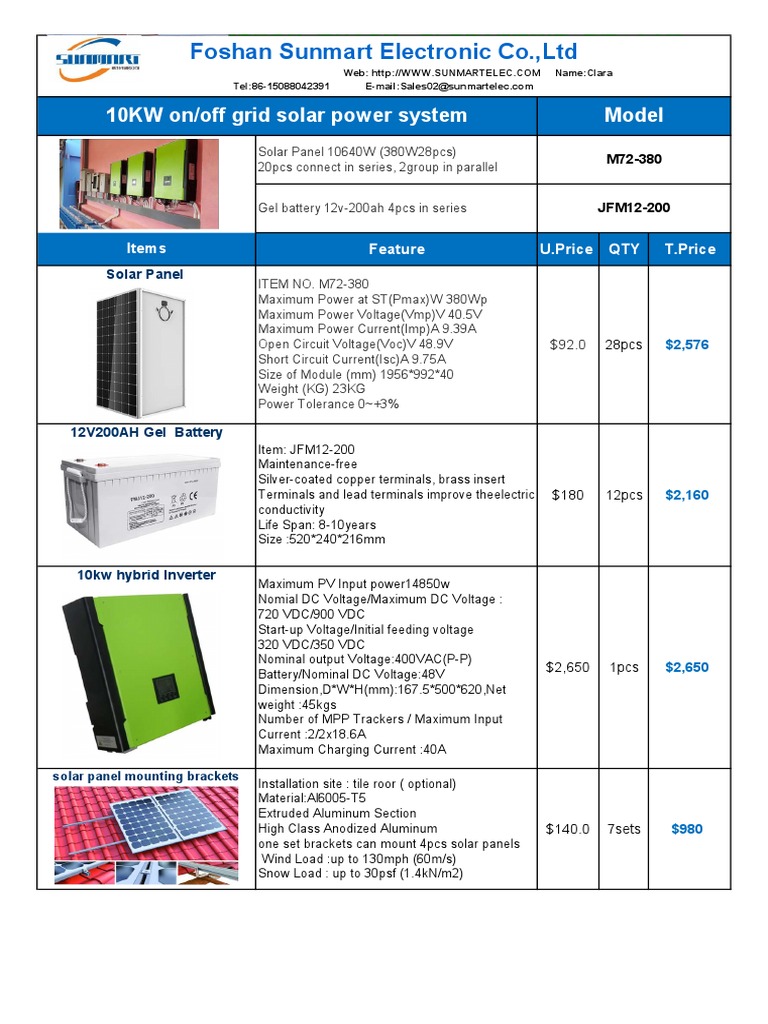 10kw On Off Grid Hybrid Solar System Quotation List | PDF | Solar Panel ...
