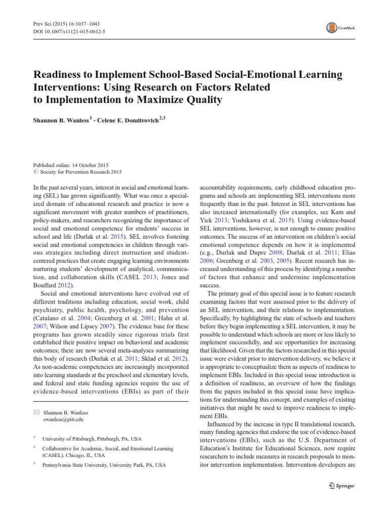 School SEL Intervention Readiness | PDF | Evidence Based Medicine ...