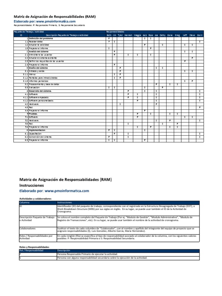 PMOinformatica Plantilla Matriz RAM PROYECTO | PDF | Ingeniería ...