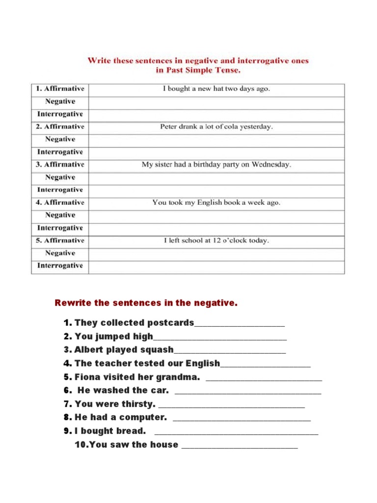Rewrite The Sentences in The Negative SIMPLE PAST 6A | PDF
