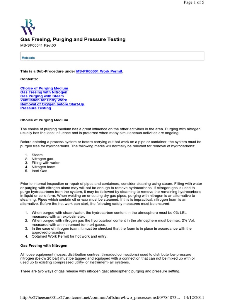 Gas Freeing Purging and Pressure Testing | PDF | Gases | Atmosphere Of ...
