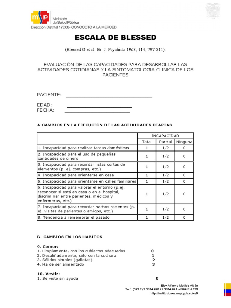 Escala de Blessed | PDF | Ciencias del comportamiento | Sicología
