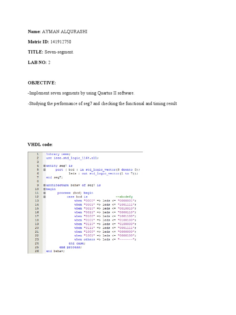 Ayman Lab 2 Digital System 302 | PDF | Vhdl | Computer Programming