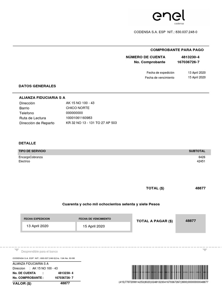 Comprobante de Pago Codensa S.A. | PDF