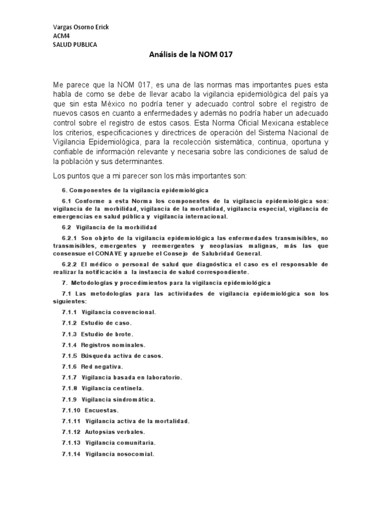 Análisis de La NOM 017 | PDF | Vigilancia | Epidemiología