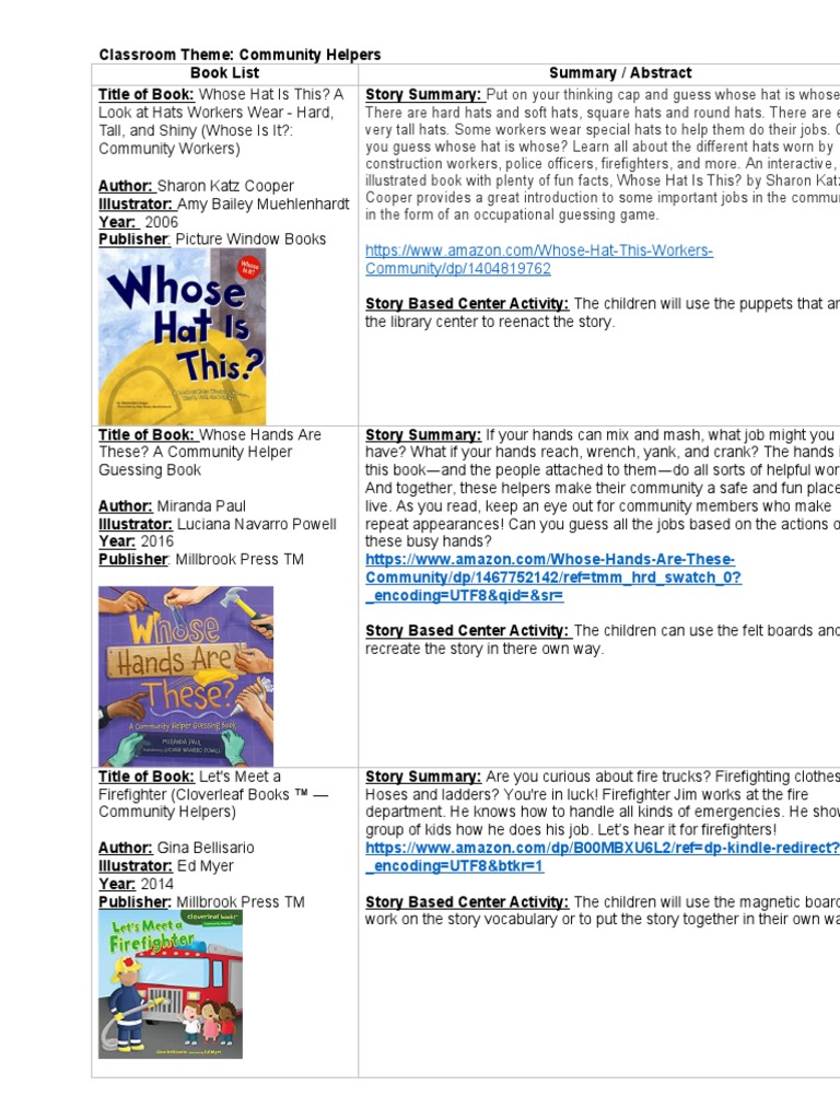 Book List Community Helpers | PDF