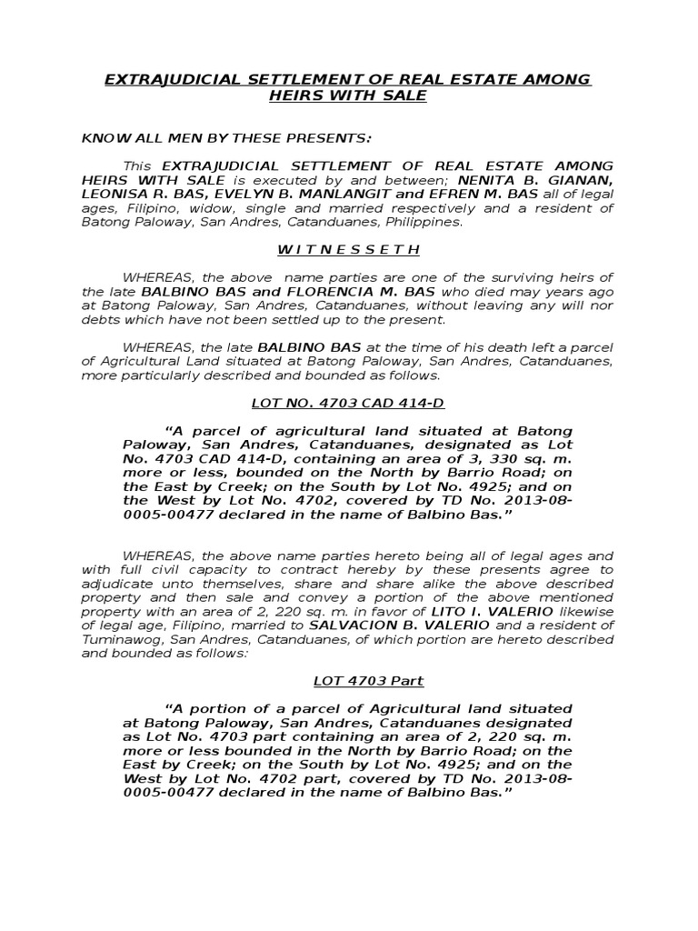 Extrajudicial Settlement of Real State Among Heirs | PDF | Civil Law ...