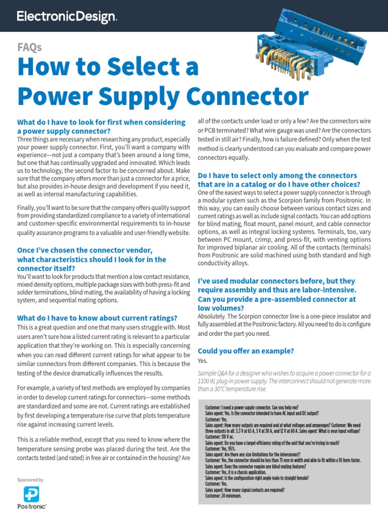 How To Select A Power Supply Connector | PDF | Electrical Connector ...