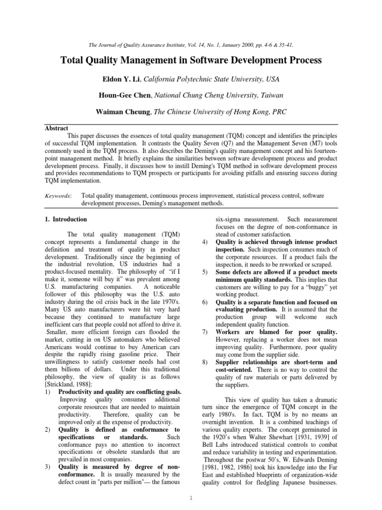 Total Quality Management in Software Development Process | PDF ...