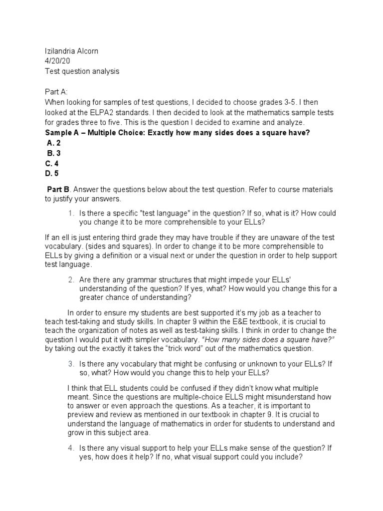 Test Questions Analysis | PDF | Question | Multiple Choice