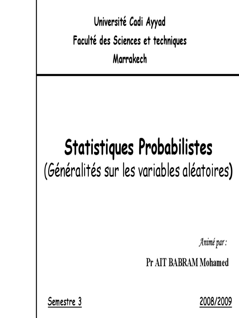 Généralités VA | PDF | Loi de probabilité | Variable aléatoire à densité