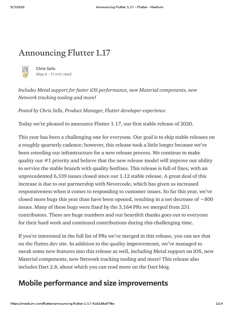 Announcing Flutter 1.17 - Flutter - Medium | PDF | Mobile App | Android (Operating System)