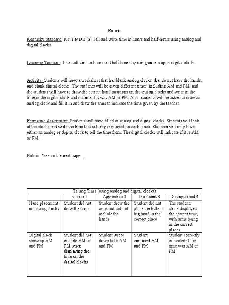 Rubric Assignment Edel 302 | PDF | Clock | Rubric (Academic)
