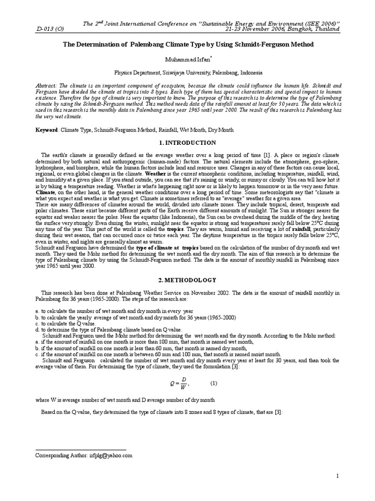 The Determination of Palembang Climate Type by Using Schmidt-Ferguson ...