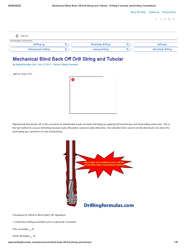 Mechanical Blind Back Off Drill String and Tubular - Drilling Formulas ...