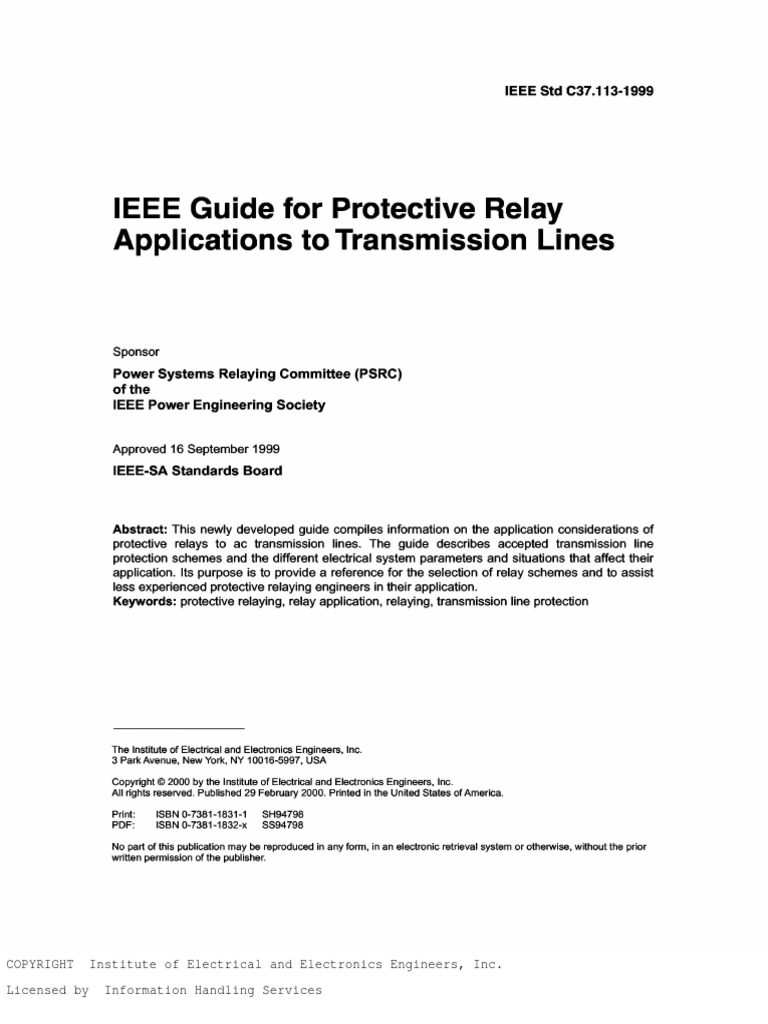 IEEE - C37.113 - 1999 Protective Relays - Trasnmisssion Lines PDF | PDF ...