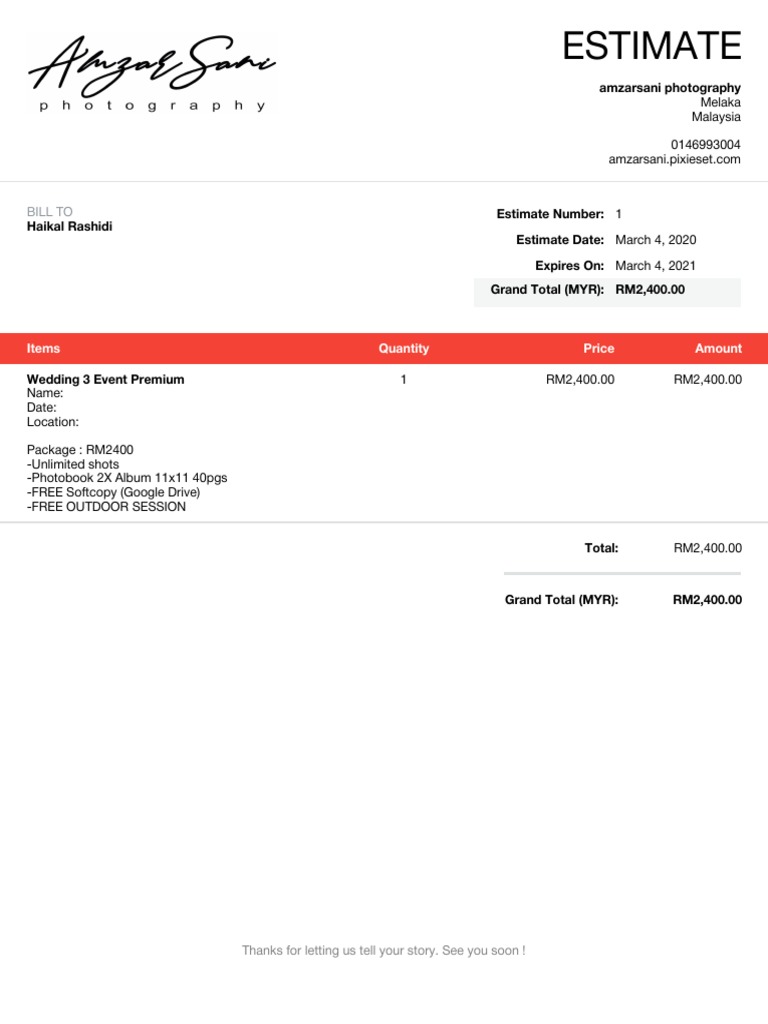 Contoh Quotation Photographer | PDF