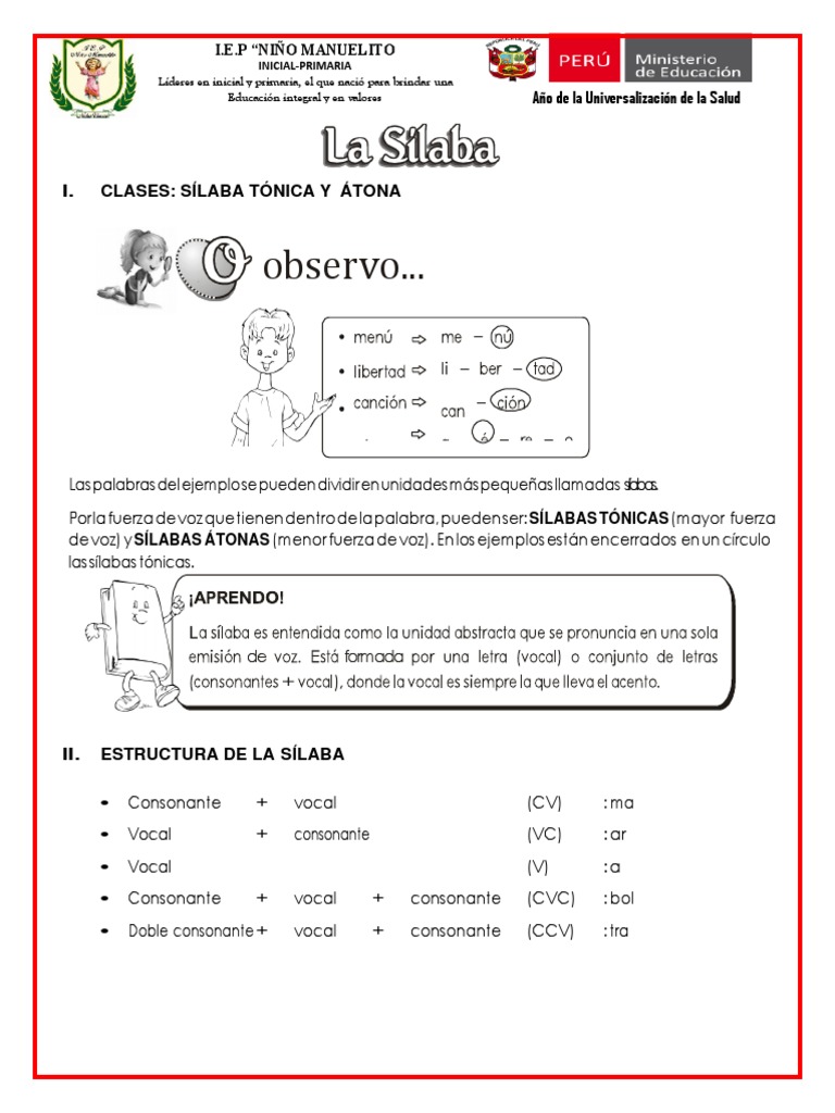 Conceptos de La Silaba 5to | PDF | Sílaba | Psicolingüística