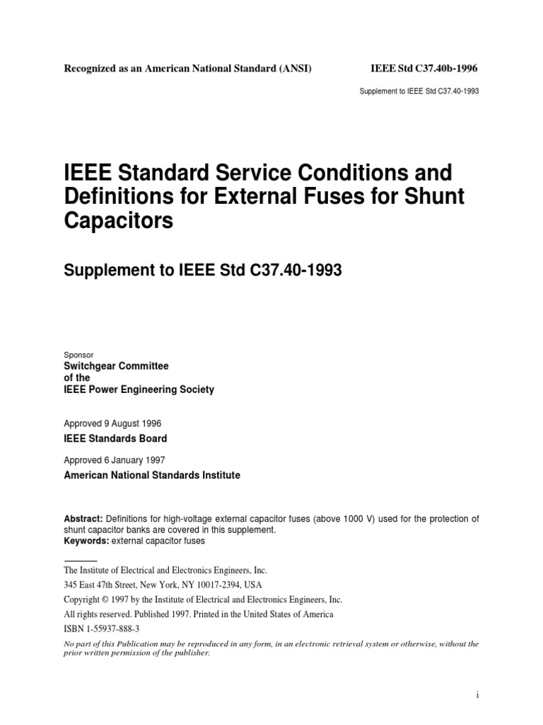 IEEE - C37.40b - 1996 - External Fuses For Shunt Capacitor | PDF | Fuse ...